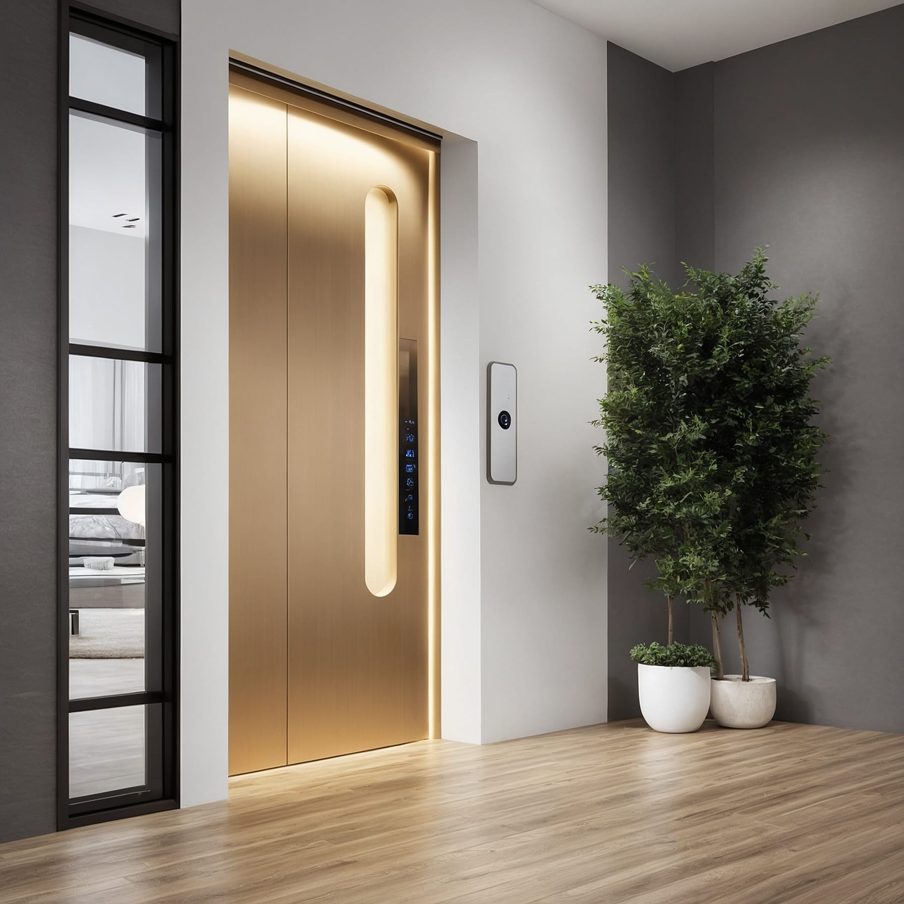 Puerta automática inteligente en hogar moderno